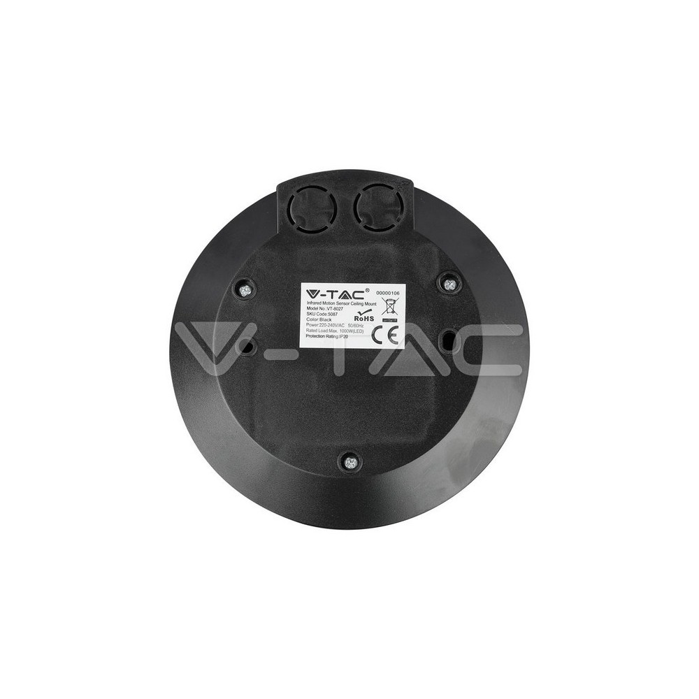 SENSOR MOVIMIENTO TECHO V-TAC PIR 360º SUPERFICIE NEGRO